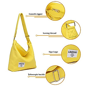 LIKEYOU Women's Canvas Retro Large Size Hobo Shoulder Bag Handbag Casual Tote (Yellow)