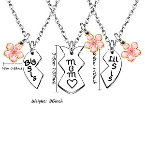 Maxforever 3Pcs Mother Daughter ,Mom Big / Lil Sis Pendant Necklaces Birthday Mother's Day Chirstmas Gifts