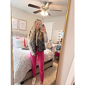 HeyNuts Pure&Plain 7/8 High Waisted Leggings for Women, Athletic Compression Tummy Control Workout Yoga Pants 25'' Sonic Pink M(8/10)