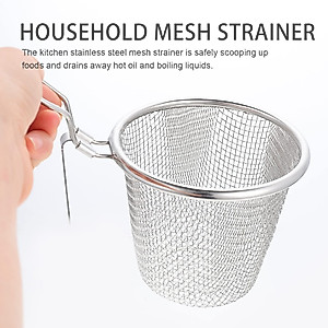 TEMKIN Stainless Steel Deep Fry Basket with Handle, Round Wire Mesh Fryer Basket French Chip Frying Serving Basket Deep Fryer Strainer for Frying
