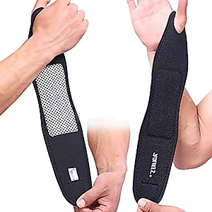 2 Packs Self-Heating Magnetic Wrist Support Brace Adjustable Protect Wrap for Working Cycling Running Sports for Men and Women,One Size (Black)