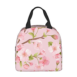 AuHomea Pink Sakura Blossom Lunch Bag For Women Men Insulated Lunch Box For Adult Reusable Lunch Bags With Pocket Zippers For Work, Picnic, School Or Travel