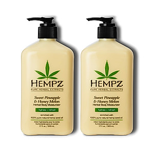 Hempz Sweet Pineapple & Honey Melon Moisturizing Skin Lotion, Natural Hemp Seed Herbal Body Moisturizer with Jojoba, Natural Extracts, Vitamin A and E, 17 oz, 2 Pack Bundle