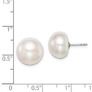 925 Sterling Silver 12mm White Freshwater Cultured Button Pearl Stud Earrings