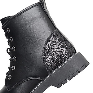 Blikcon Kids Girls Combat Ankle Boots Lace up Inner Zipper Fashion Booties (Color : Black, Size : 2 Little Kid)