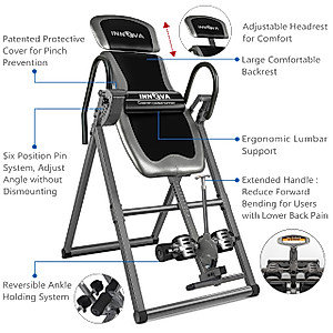 INNOVA HEALTH AND FITNESS ITX9600 Heavy Duty Inversion Table, Standard Ankle Holding System, 300 lb Weight Capacity,Grey/Black
