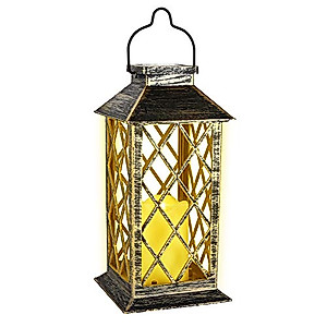 Solar Lantern, IMAGE Solar Outdoor Lantern Waterproof and Durable, led Flicking Flameless Candle Mission Lights, Solar Hanging Lights for Patio, Pathway, Yard and Festival Decoration Amber Yellow