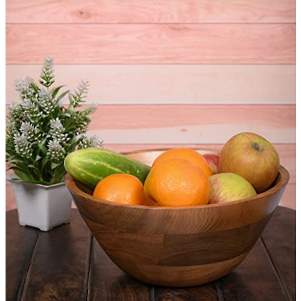 Samhita Acacia Wood Salad Bowl, Perfect for Salad, Vegetables Salad Bowl & Decorative Centerpiece Absolute Beautiful with Your Kitchen (9" x 9" x 4")