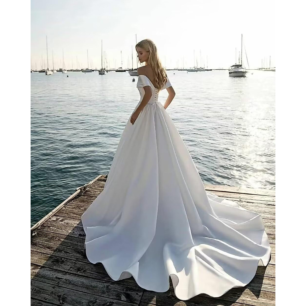 Off Shoulder Satin Prom Dresses Ball Gown Plus Size Formal Dresses for Women Wedding Dress with Slit,Red Size 10