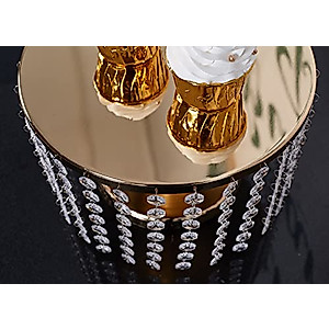 8 Inch Tall Wedding Gold Cake Stand - 12" Dia Round Base Cake Serving Stand with Crystal Chandelier, Dessert Cupcake Pastry Candy Display Plate for Weddings, Birthdays and Special Occasions
