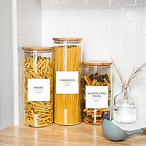 179 Kitchen Pantry Labels for Food Containers | Minimalist Food Labels for Jars | Kitchen Labels for Storage Bins | Black Text on White Jar Labels Stickers | Pantry Labels for Containers Preprinted