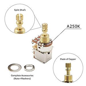 FLEOR 2pcs A250K Push Push Guitar Pots Short Copper Split Shaft Audio Taper Potentiometers