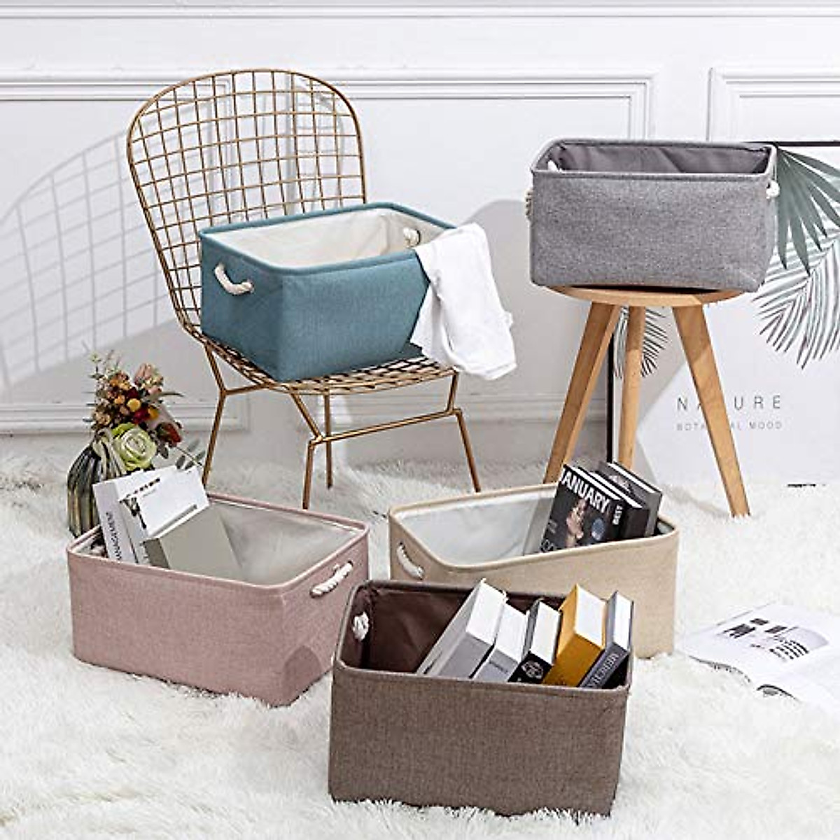 Dingtuo Storage Bins Foldable Organizer Containers with Handles Storage Basket Cube Set of 3 Gray M 14.2x10.2x6.3in