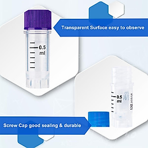 CryoKING 0.5ml Cyogenic Vials, Cryogenic Vials with External Thread Blue Caps, Sterile Vials with Self-Standing Bottom, No Bottom Code, with Side Barcode, Bag of 25
