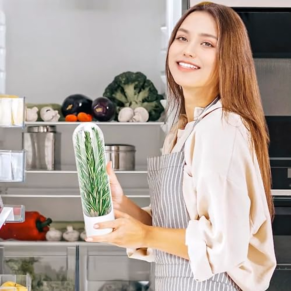 HVECT Herb Saver for Refrigerator, Herb Saver Pod Cilantro Containers for Refrigerator, Fresh Herb Keeper for Cilantro, Parsley, Asparagus, Mint, Keeps Vegetables for 2-3 Weeks (2PCS)