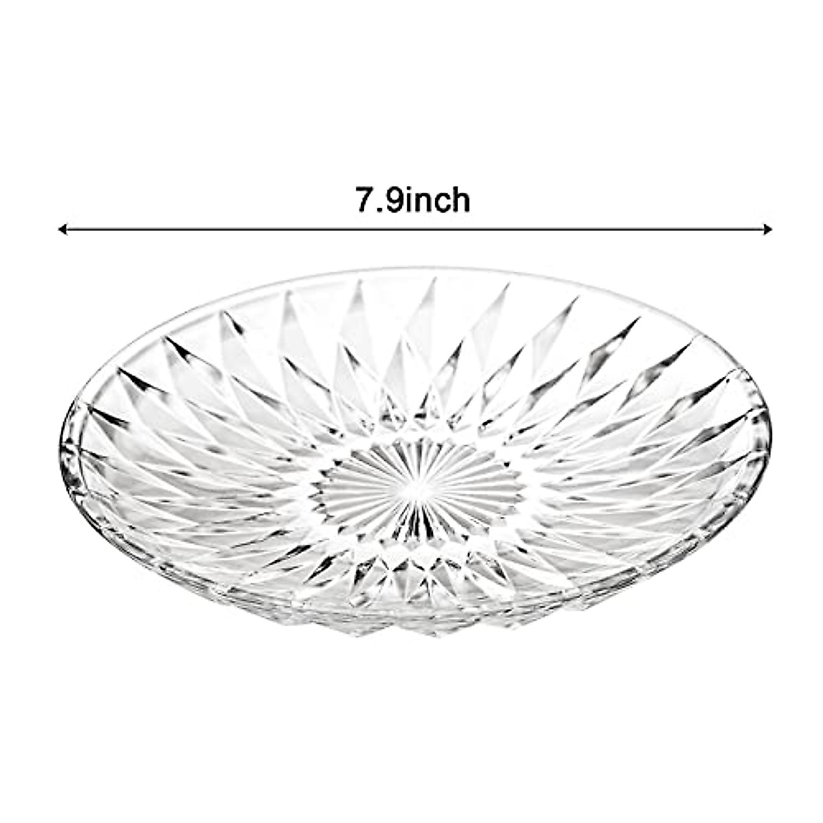 Hiceeden Set of 12 Crystal Glass Salad Plate, 8 Inch Round Clear Dessert Plates Restaurant Serving Party Plates for Fruits, Snacks