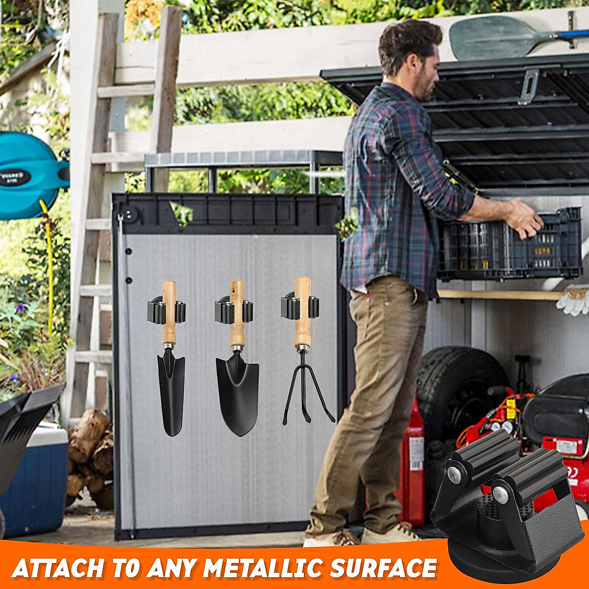 MUTUACTOR Magnetic Mop Broom Holder,4Pack Heavy Duty Magnetic Broom Holder for Cleaning Tools,D1.69” Strong Broom Mop Holder Wall Mount for Garage Kitchen Laundry Work Shop