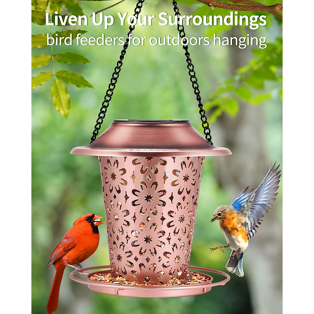 Bird Feeders for Outdoors Hanging Solar Bird Feeder Garden Lantern for Outside Patio Decoration Gift for Wild Bird Lovers Metal Easy to Clean and Fill