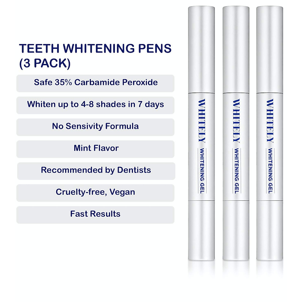 WHITELY Premium Teeth Whitening Pen (3 Pack), 35% Carbamide Peroxide Gel, 30+ Uses, No Sensitivity, Painless, Effective, Easy to Use, Travel-Friendly, Natural Mint Flavor