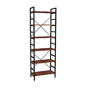 MIOCASA 6 Tier Bookshelf, Adjustable Industrial Bookshelves Organizer, Rustic Wood and Metal Standing Shelving Unit Storage, Tall Display for Living Room, Bedroom and Office