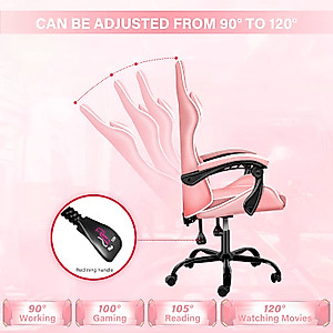 Pink Gaming Chair, Big and Tall Gamer Chair, Racing Style Adjustable Swivel Office Chair, Ergonomic Video Game Chairs with Headrest and Lumbar Support