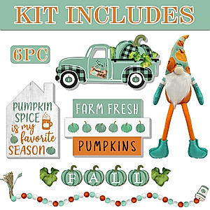 cocomong Fall Tiered Tray Decor, Fall Decor - Farmhouse Decorations for Home, Hello Fall Pumpkin Wood Sign Set of 3 Kitchen Table Decor, Maple Leaf Wooden Block Autumn Fall Decorative Supplies