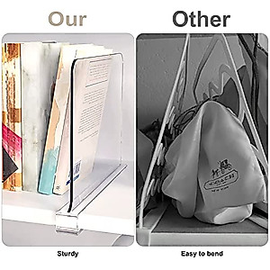 Markdang 6 Pcs Acrylic Shelf Dividers (Shelves Less Than 0.8" Thick) for Closet Organization Clear Closet Shelf Divider for Closets Book Shelves Purse and Sweater Organizer Craft Room Organizers