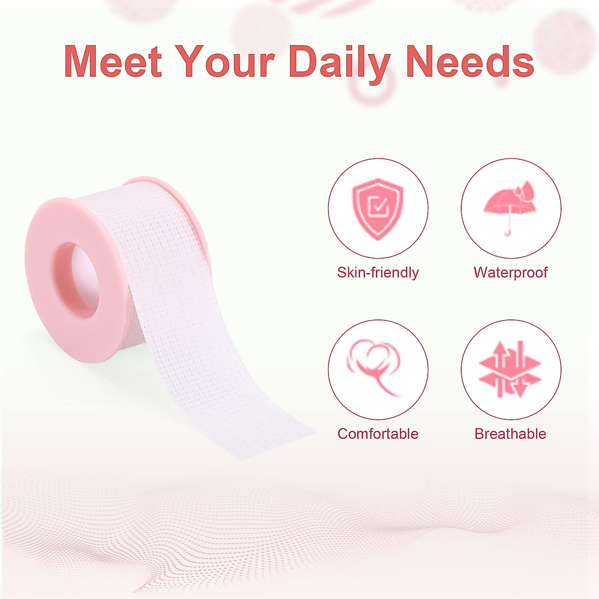 4pcs Eyelash Tapes, Reusable Silicone Non-Woven Fabric Lash Tape Eyelash Tape Breathable (Pink, 0.98 inch x 3.9 Yards)