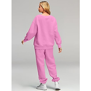 AUTOMET Sweatsuits for Women Set 2 Piece Outfits Oversized Sweatshirt Fall Outfits 2025 Lounge Sets Pullover Casual Trendy Y2k Clothing Sweatpants with Pockets Pink S
