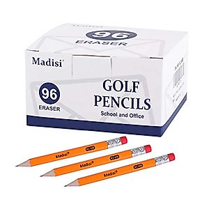 Madisi Golf Pencils with Eraser, 2 HB Half Pencils, 3.5" Mini Pencils, Pre-Sharpened, 96 Count