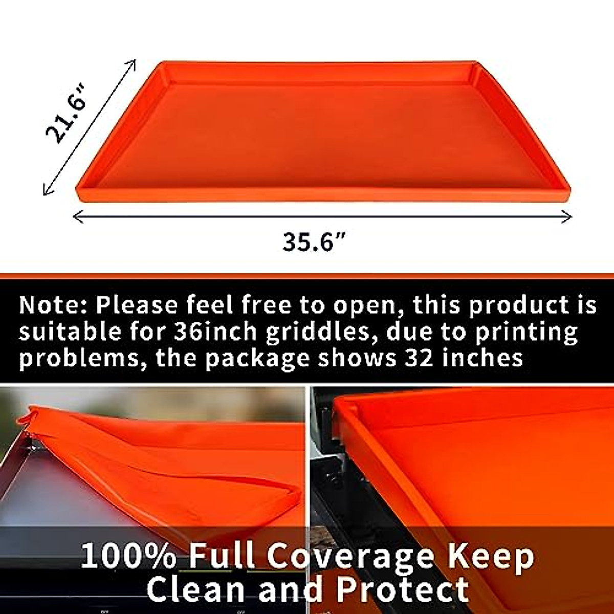 Wrpaulk 36" Silicone Griddle Mat Cover for Blackstone,Full Coverage Food Grade Griddle Grill Mat,Protects Grill Year-Round from anmial,Debris and Rust,Color:Orange