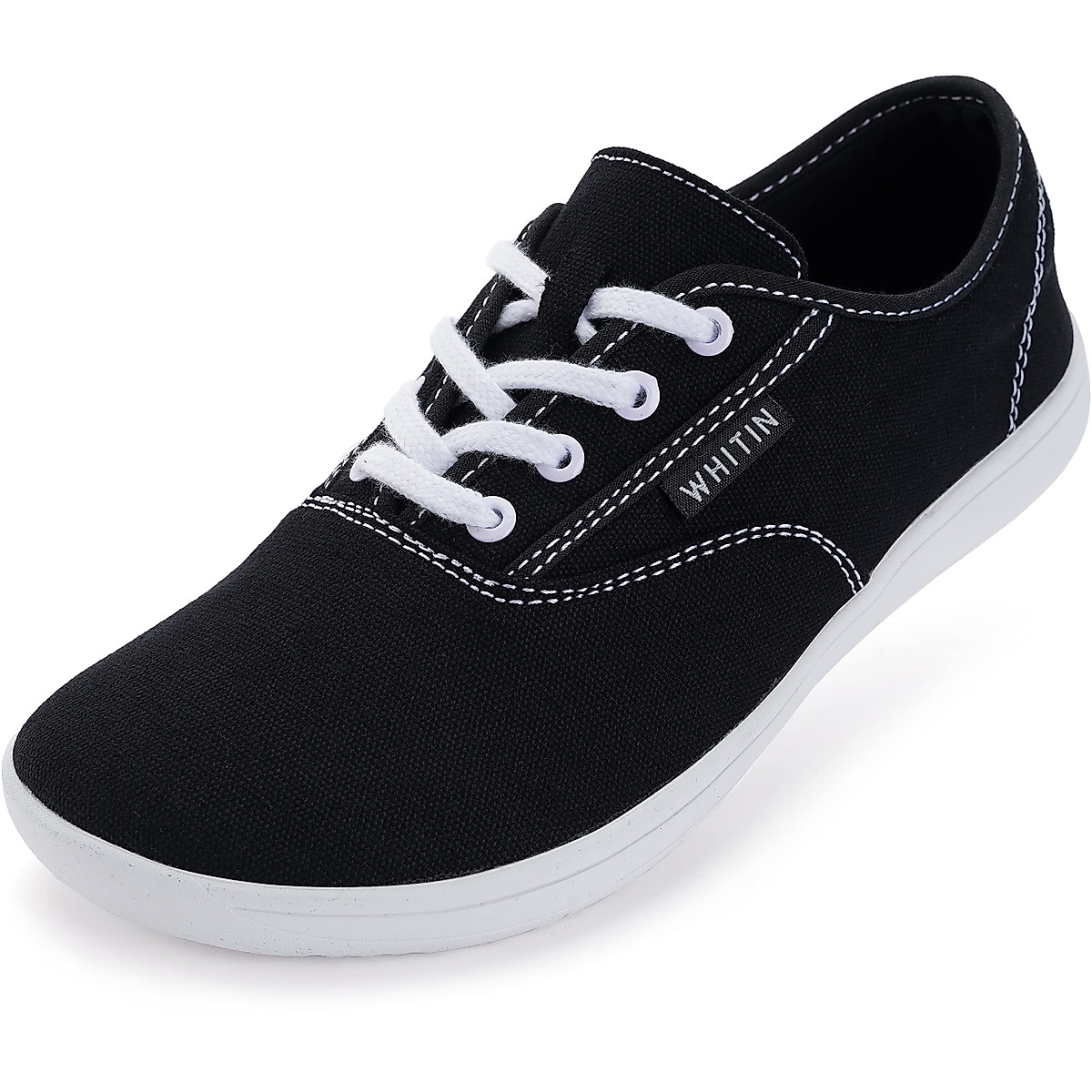 WHITIN Womens Canvas Minimalist Barefoot Sneakers Extra Wide Toe Box Zero Drop Sole Shoes Width Fit Minimus Size 9.5 9.5W Jogging Training Black 41