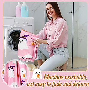 Jansun Halloween Pink Flannel Blanket, 60 x 50 Inch Ghost Pumpkin Throw Blanket Lightweight Reversible Blankets Plush Throw Blanket Soft Living Room Couch Bed Blanket for Girls Boys