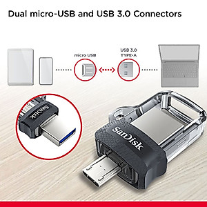 SanDisk 256GB Ultra Dual Drive m3.0 for Android Devices and Computers - microUSB, USB 3.0 - SDDD3-256G-GAM46, Black