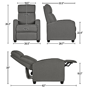 Topeakmart Fabric Recliner Sofa Push Back Recliner Chair Adjustable Modern Single Reclining Chair Upholstered Sofa with Pocket Spring Living Room Bedroom Home Theater Light Grey