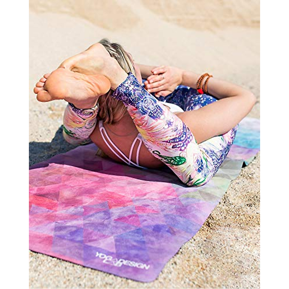 YOGA DESIGN LAB | Travel Yoga Mat | 2-in-1 Mat+Towel | Lightweight, Foldable, Eco Luxury | Ideal for Hot Yoga, Bikram, Pilates, Barre, Sweat | 1.5mm Thick | Includes Strap (Tribeca Sand, 1.5mm)