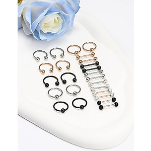 Lcolyoli 14G Nipple Rings Surgical Steel Nipple Piercing Jewelry Set Horseshoe Barbell & Captive Bead Rings Nipple Hoop Nipple Barbell Bars for Women