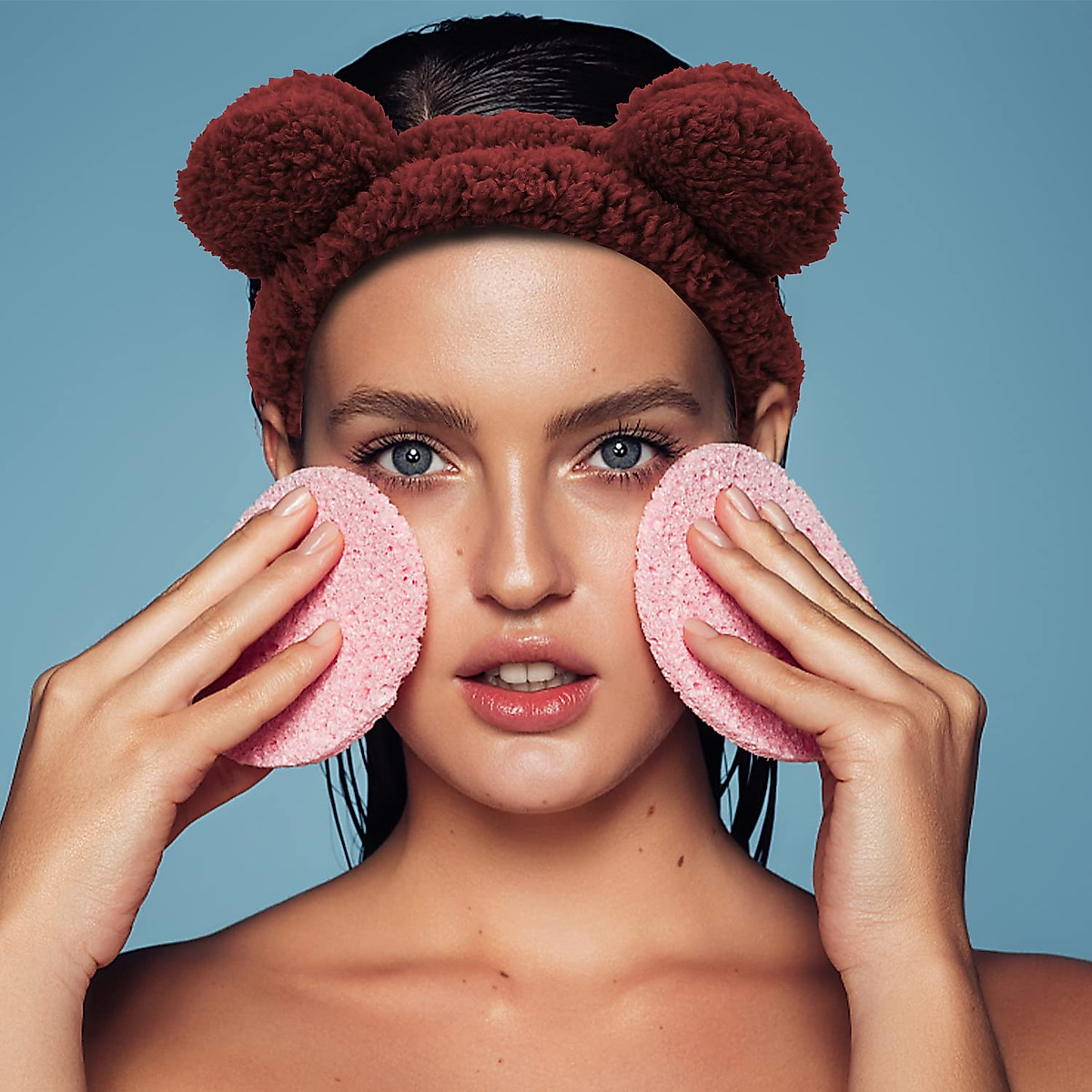 Hofar Bear Face Wash Headband Hairband with Bear Ears Coral Fleece Cartoon Cute Creative Hair Accessories