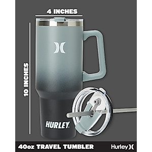 Hurley Tumbler Thermos - 40oz Double Wall Vacuum Insulated Travel Mug with Handle - BPA Free Stainless Steel Water Bottle - Leak Proof Hot and Cold Coffee Car Cup, Size 40 Ounces, Gradient Black/Grey