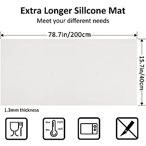 Large Silicone Heat Resistant Mat 78.7” x 15.7”, Nonslip Silicone Mats for Kitchen Counter, Countertop Protector, Nonstick Waterproof Craft Mat Table Placemat, Translucent-White