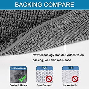 2 Piece Bathroom Set Bathroom Rugs Bath Mat Set Bath Rugs Bath Mats for Bathroom Non Slip Thick Soft Chenille Striped Bath Rug Set, Door Mats for Kitchen/Living Room (Grey, 20" x 32"/17" x 24")