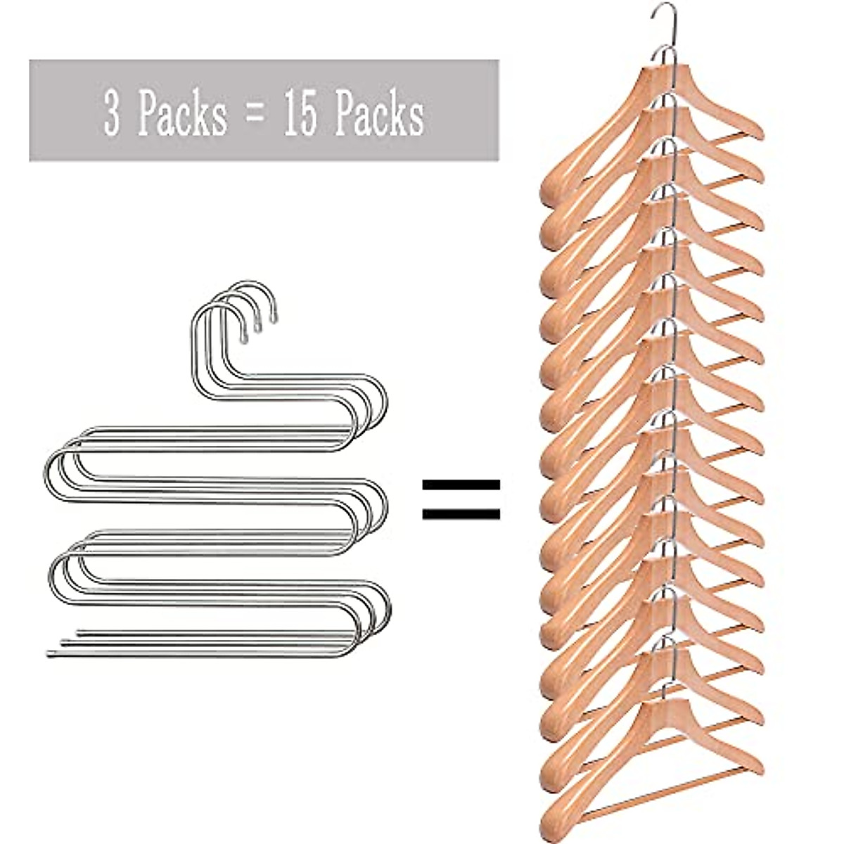 Pants Hangers，5 Layers S-Type Stainless Steel Clothes Pants Hangers, Non Slip Space Saving for Pants Jeans Towels Scarf Tie(3-Pack)