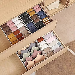 AzxecVcer 4 Set Sock Underwear Organizer,45 Cell Foldable Washable Odorless Fabric Drawer Organizers Storage Divider for Clothing, Baby Clothes, Bra, Panty, Socks, Scarf, Ties (Grey)