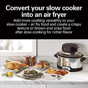 Hamilton Beach Air Fryer Lid, Fits 6 Quart Oval Slow Cooker Crock, with Fry Basket and Tray, Works with Multiple Brands (33602), BLACK