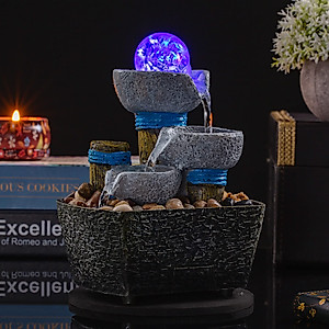 Tabletop Fountain Tabletop Waterfall Meditation Fountain Indoor Fountain Decorative Fountain Office Home Leisure and Relax Mini Tabletop Pool Leisure Fountain Including Many Natural River Rocks