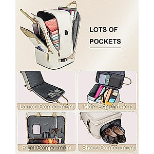 Carry on Backpack for Women, 52L TSA Travel Laptop Backpack with USB Port & Shoes Compartment Fits 17 inch Computer, Extra Large Expandable Flight Approved Weekender Bag with 2 Packing Cubes, Beige