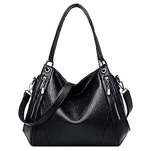 FORRICA Handbags for Women Top Handle Shoulder Bags Ladies Tote Bag Vintage Large Crossbody Bag PU Leather Hobo Bag for Work Daily Use Black A
