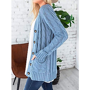 PRETTYGARDEN Women's Open Front Cardigan Sweaters Fashion Button Down Cable Knit Chunky Outwear Coats (Blue,Small)