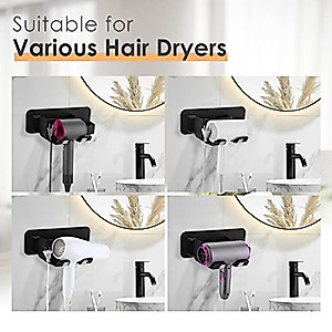Hair Dryer Holder Wall Mounted - Bathroom Hair Tools Organizer with Hooks and Cup for Blow Dryer and Hair Straighteners - Bath Supplies Tray Stand Makeup Toiletries Storage Bracket for Space Saving