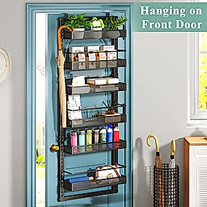 Spice Rack Over the Door Pantry Organizer - 6 Tier Metal Adjustable Hanging Spice Organization for Pantry, Space Saving Pantry Door Storage for Kitchen, Black